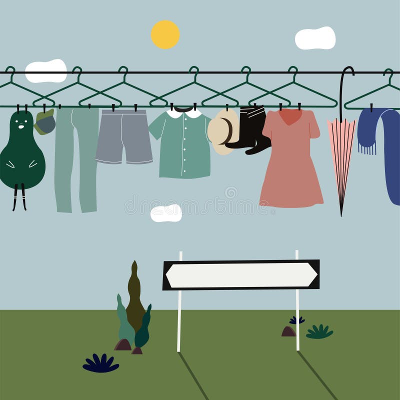 Washed Clothes Hanging on the Clothes Line Stock Vector - Illustration ...