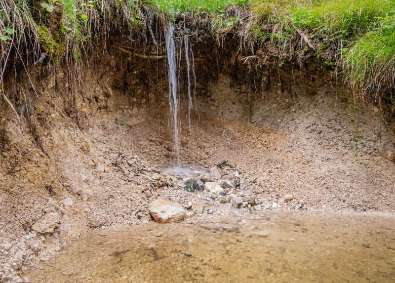 A Washed Out Hole in the Ground with a Waterfall Stock Image - Image of ...
