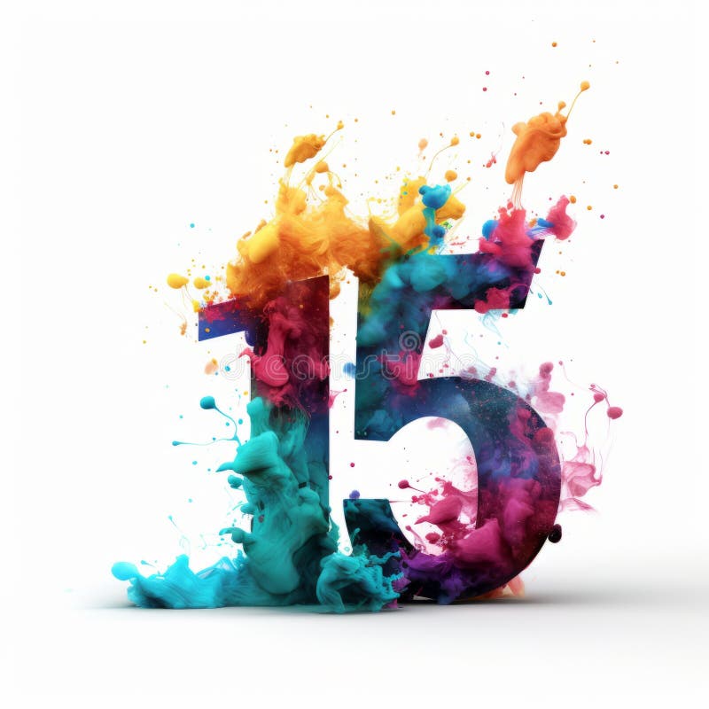 Vibrant Depiction of Number Fifteen in Colorful Paint Splashes Stock ...