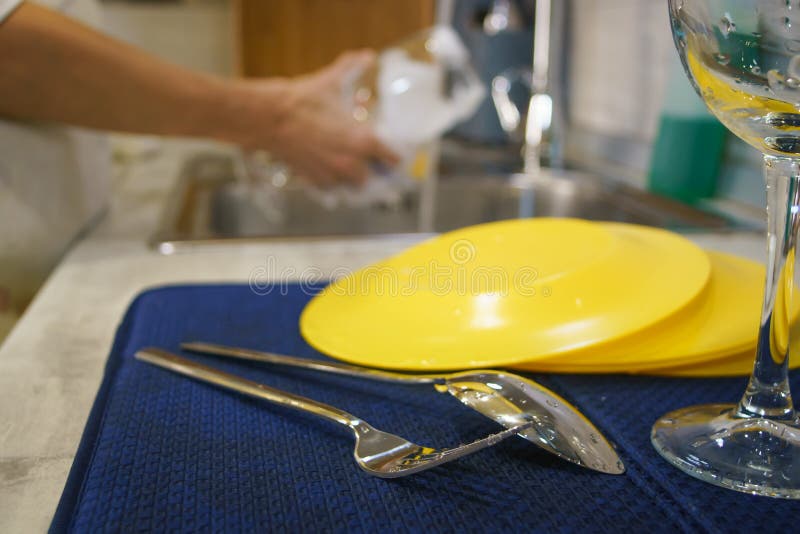 Washed plates after dinner stock image. Image of authenticity - 234368407
