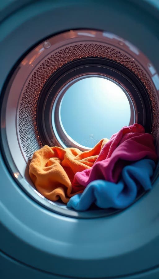 A Washer S Interior during a Wash Cycle, Clothes Swirling , Clothes ...