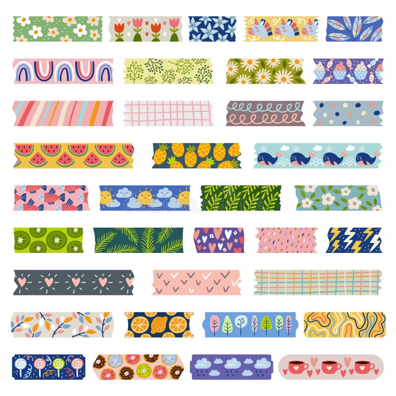 Washi Tape. Colored Sticky Tape with Funny Patterns Recent Vector ...