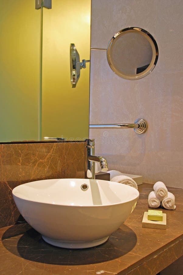 Washing Basin with Tap and Adjustable Mirror Stock Image - Image of ...