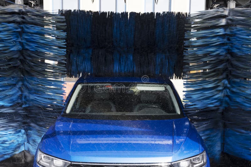 Washing blue car stock image. Image of washing, industry - 219723905
