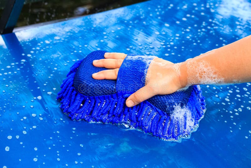 Washing a Car with Blue Sponge and Soap Stock Photo - Image of vehicle ...