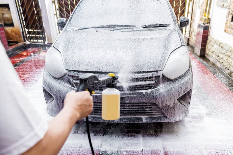 Washing the car stock photo. Image of bubble, care, automobile - 195706834