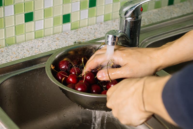 Washing cherries stock image. Image of cooking, eating - 120037445