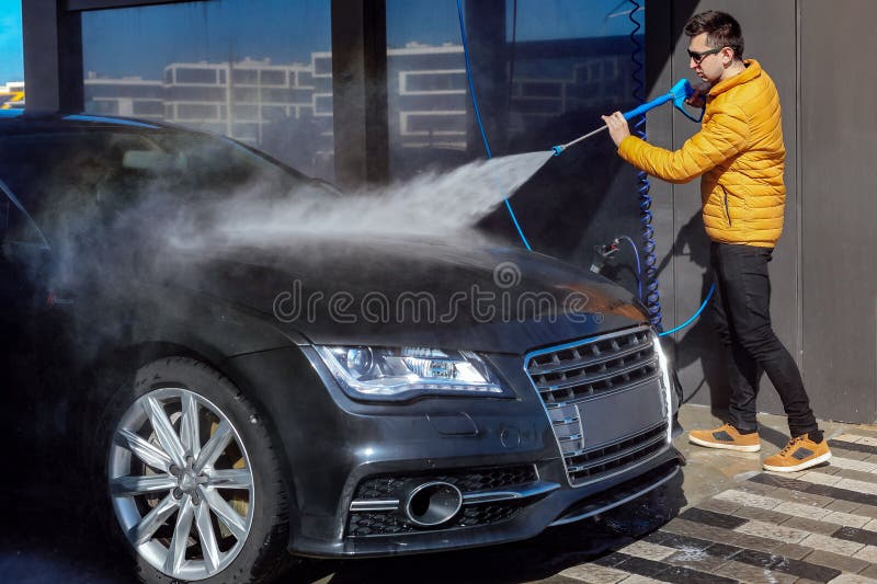 Car Washing Car in a Self-service Car Wash Station. Car Wash Self ...