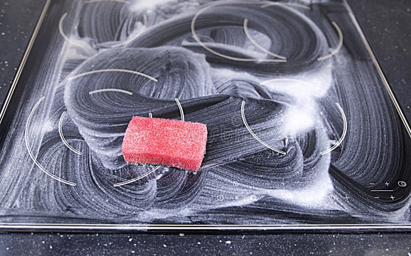 Washing, Cleaning of Ceramic Glass Cooking Surface, Panel with Dish ...