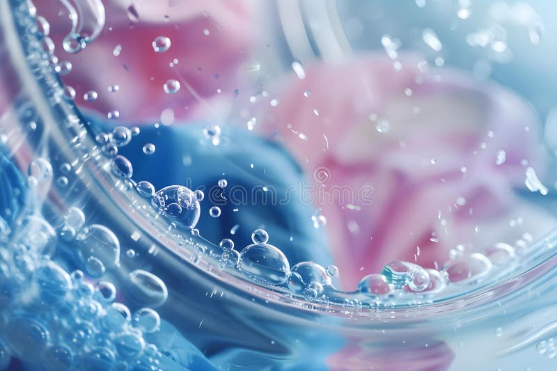 Washing Clothes with Detergent in a Machine Creating Bubbles and Wet Splashes. Concept Laundry ...