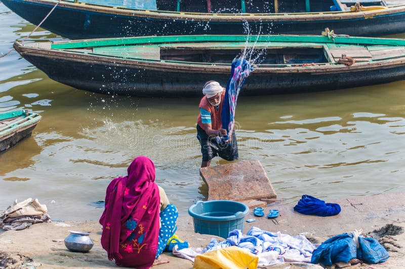 Washing Clothes In The River Ganges Editorial Photography - Image of ...