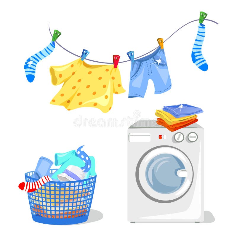 Washing Clothes, Washing Machine Stock Vector - Illustration of vector ...