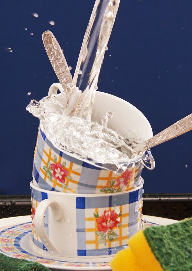 Washing Cups In The Kitchen Sink Stock Photo - Image of home, chrome ...