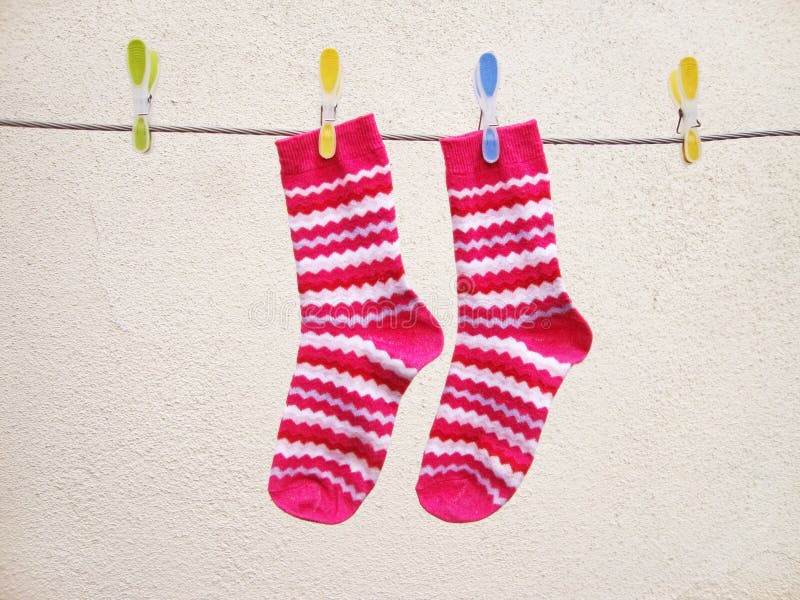 Washing Day, Socks Drying on a String Stock Image - Image of close ...
