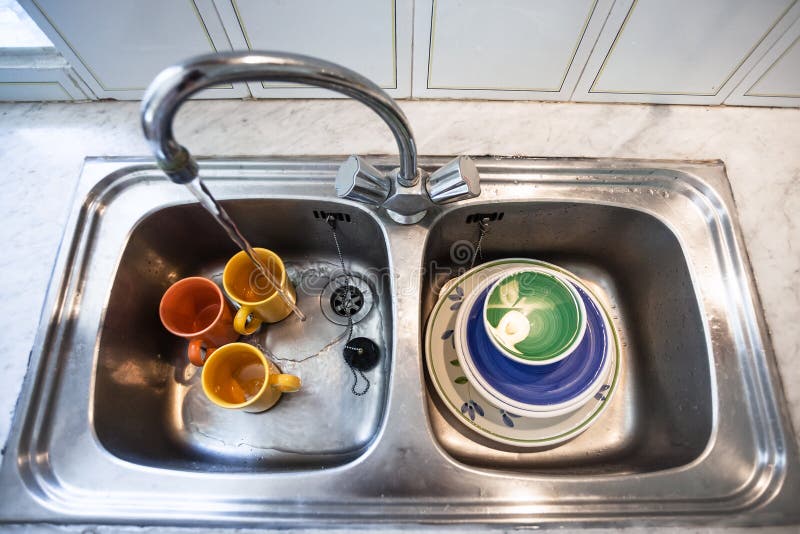 Washing of Dirty Cups in Kitchen Sink Stock Photo - Image of bowl ...