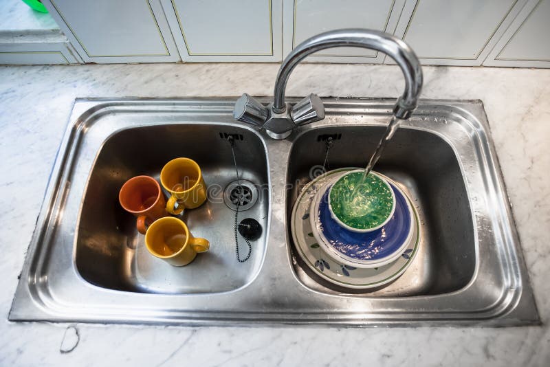 Washing of Dirty Dishes in Kitchen Sink Stock Photo - Image of washing ...