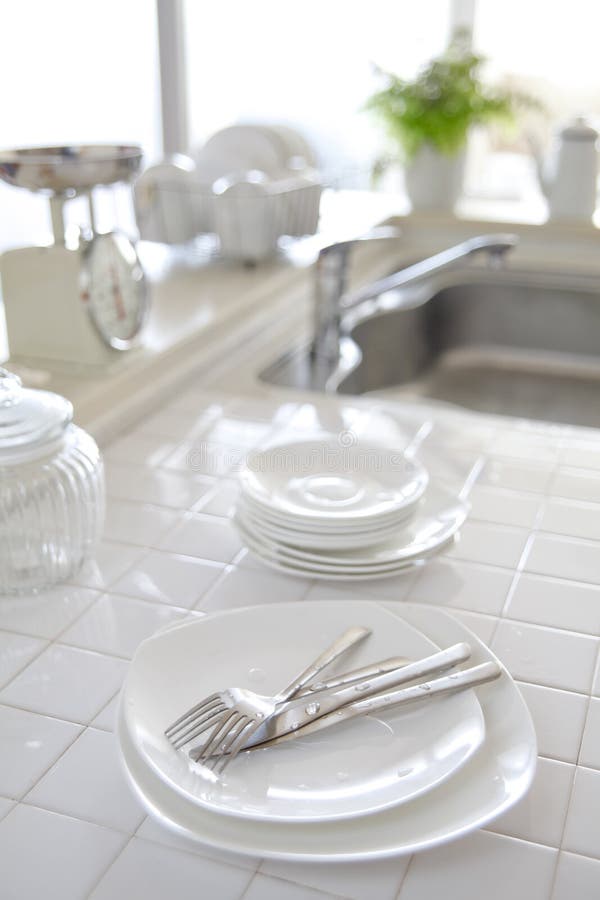 Washing Dishes, Bright Kitchen Image, Stock Image - Image of foam ...