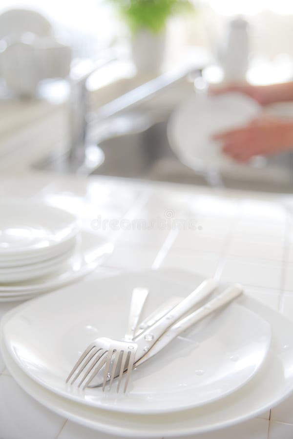 Washing Dishes, Bright Kitchen Image, Stock Photo - Image of cleaning ...
