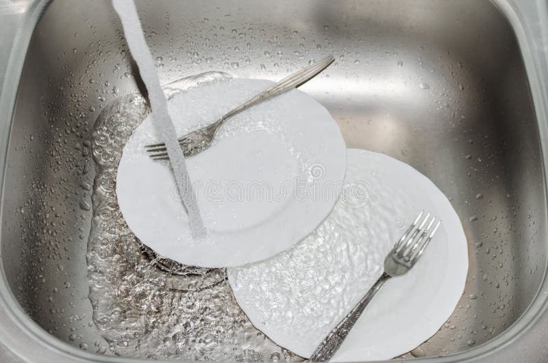 Washing Dishes in the Kitchen. Stock Image - Image of fork, faucet ...