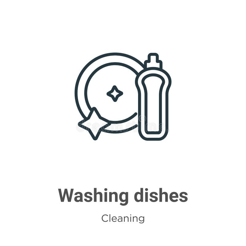 Washing Dishes Outline Vector Icon. Thin Line Black Washing Dishes Icon ...