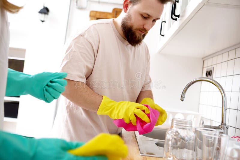 Washing the Dishes Together. Stock Photo - Image of chore, home: 92438618