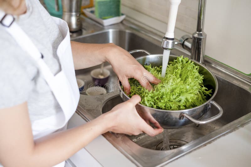 Sanitize Food Using Water in Home Kitchen Stock Image - Image of food ...