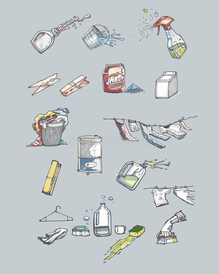 Washing drawings stock vector. Illustration of clothes - 48442480