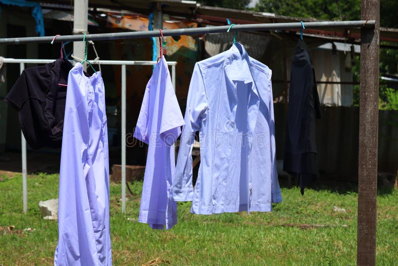 Washing and Drying Clothes in the Morning Sun Stock Image - Image of ...