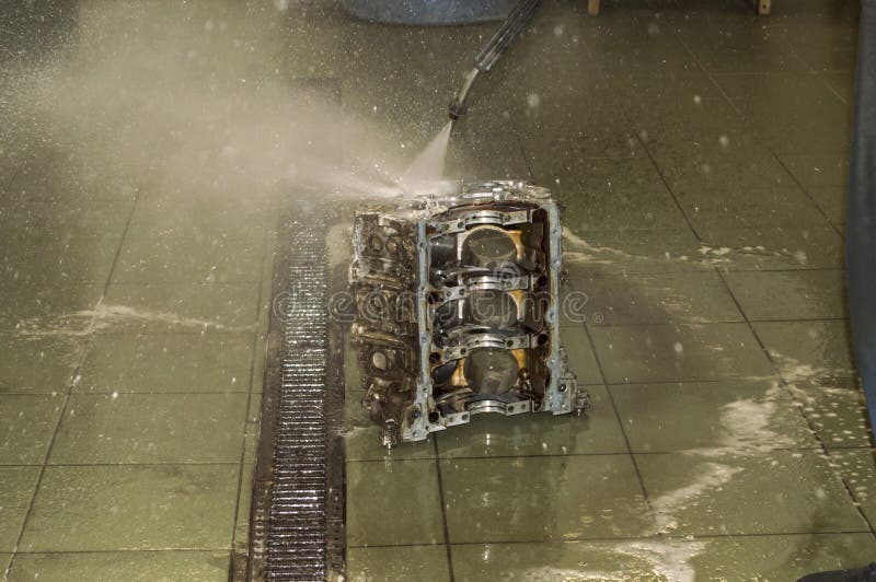 Washing the Engine with a Water Jet Under Pressure from Above Stock ...