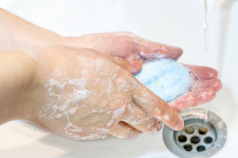Washing of Hands with Blue Soap Stock Photo - Image of hand, cleanse ...