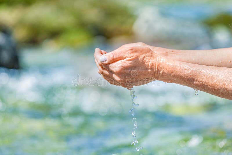 Washing Hands in Clear Water in a Stream Stock Image - Image of ...