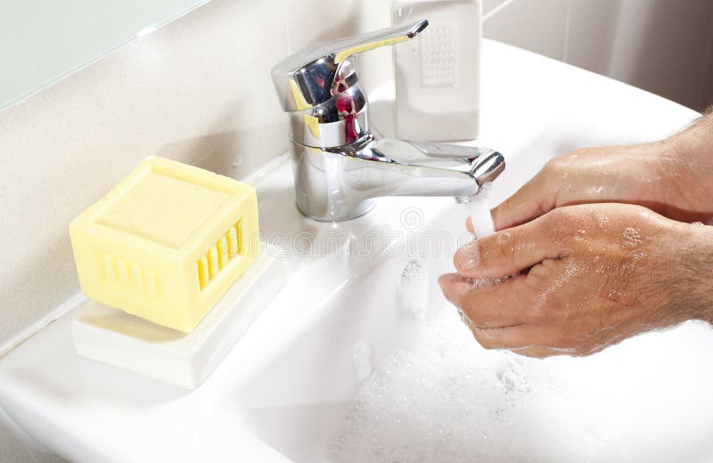 Hand Hygiene Hands Washing Step Closing Faucet Tap with Paper Towel ...