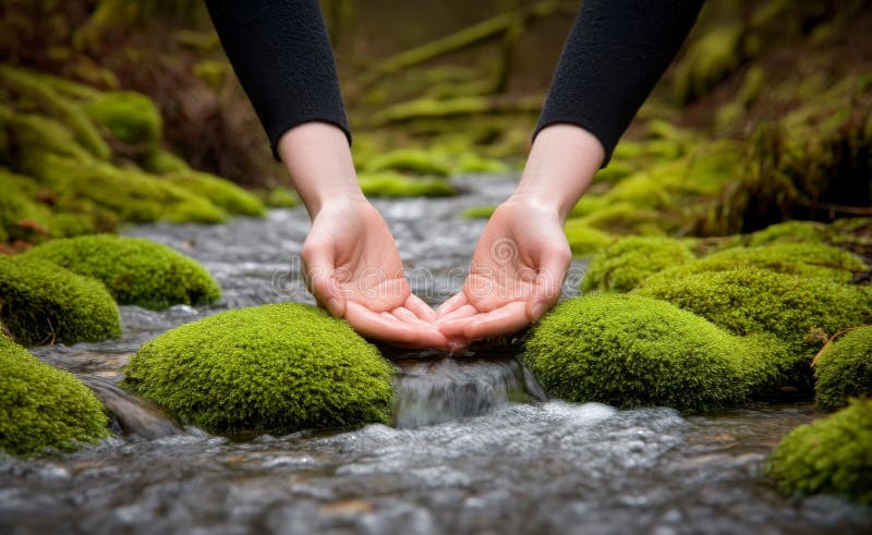 Washing Hands and Drinking from a Spring with Clear and Cold Mountain ...