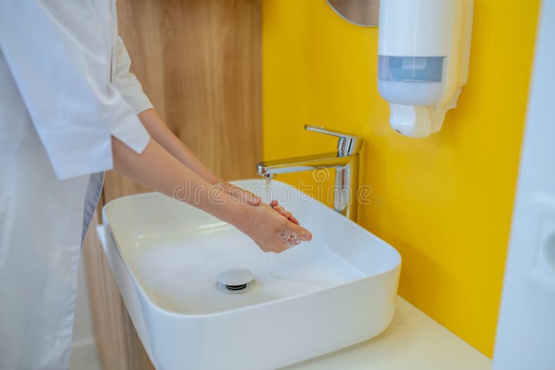 Female Doctor Washing Hands in the Bathroom Stock Image - Image of tidy ...
