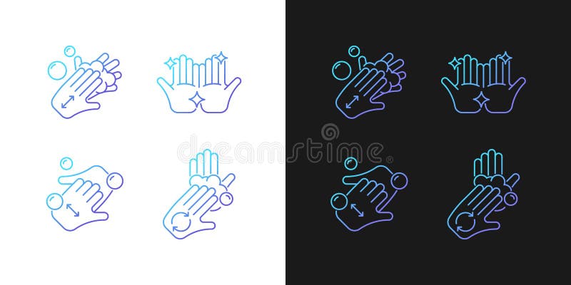 Washing Hands Instruction Gradient Icons Set for Dark and Light Mode ...