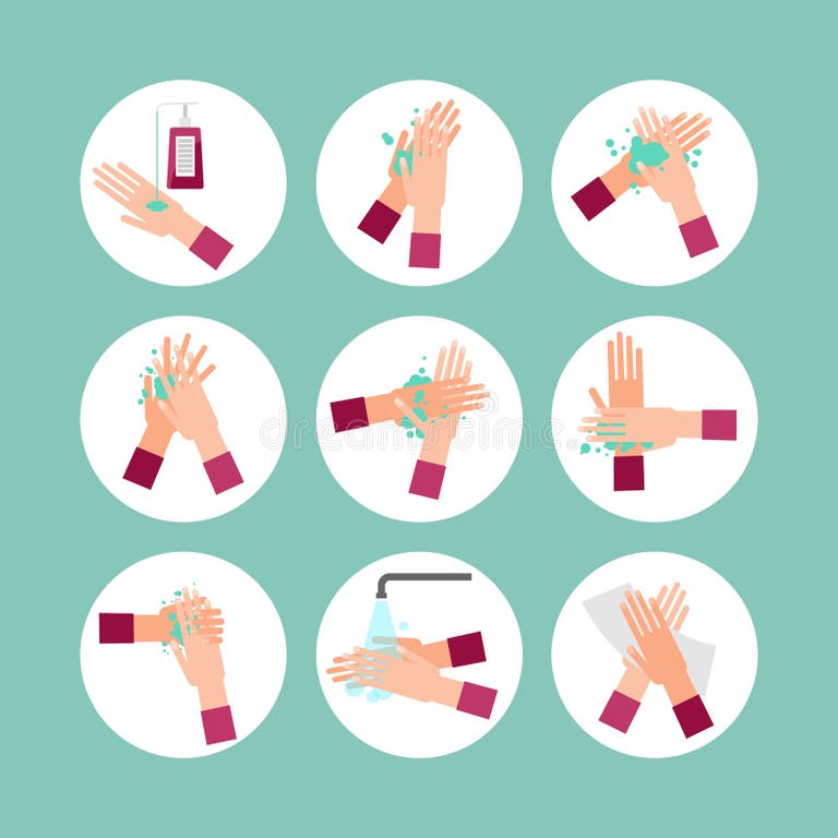 Hands Washing Steps Stock Illustrations 678 Hands Washing Steps Stock
