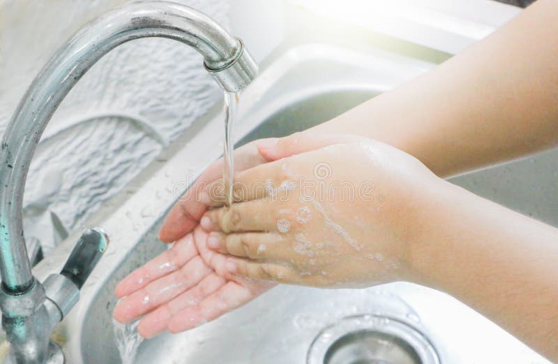 Washing Hands To Kill Germs with Soapy Water Stock Photo - Image of ...