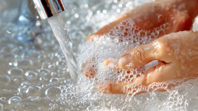 Washing Hands Under Faucet. AI Generated Stock Photo - Image of detail ...