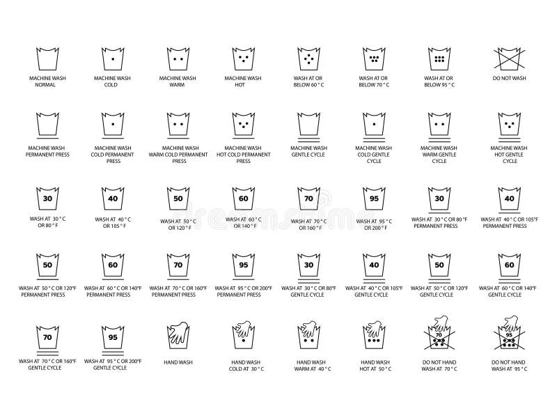 40 WASHING Icon BUNDLE LAUNDRY CARE SYMBOLS Stock Vector - Illustration ...