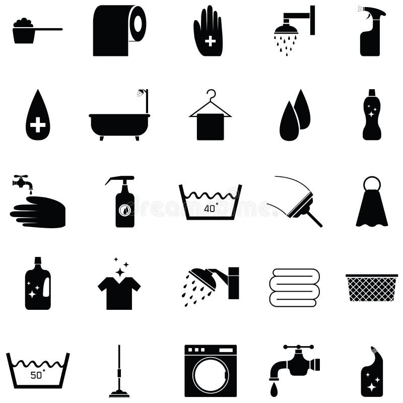 Washing icon set stock vector. Illustration of shower - 107354319