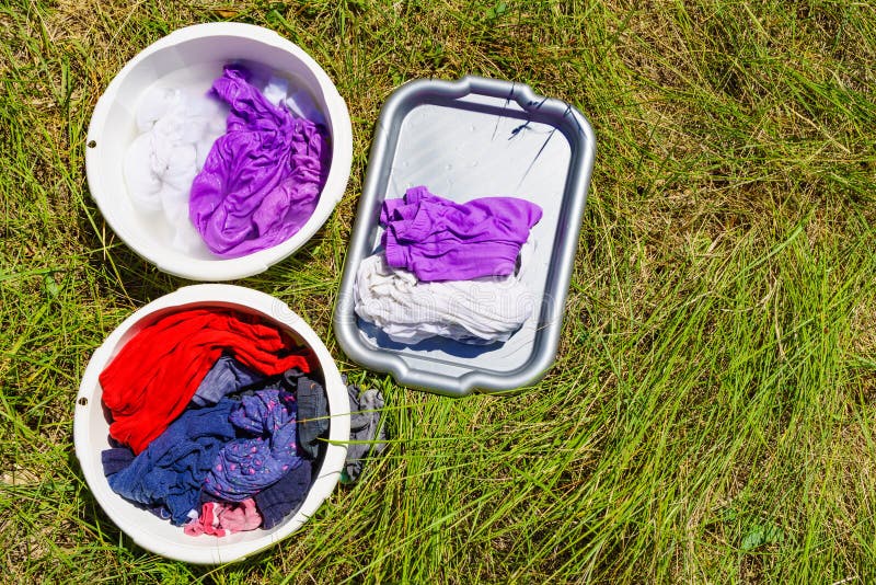 Washing Laundry on Holidays Trip Stock Photo - Image of detergent ...