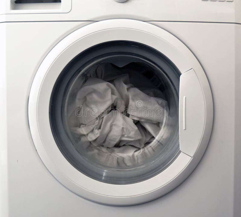 Washing Laundry Machine Detail with White Clothes Stock Image - Image ...