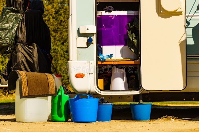 Washing Laundry Outdoor at Caravan Stock Image - Image of machine, camp ...