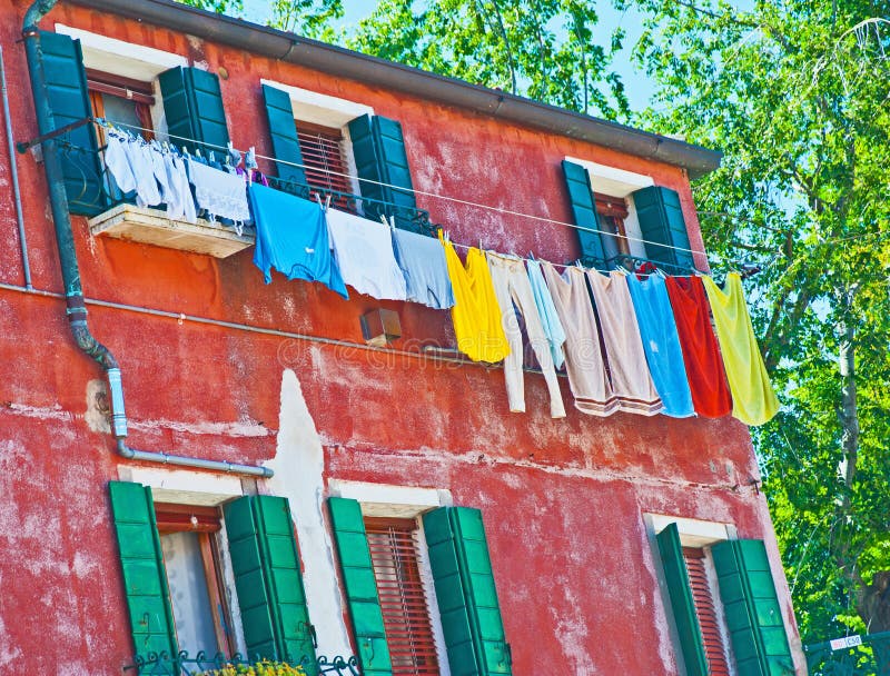Washing Line with Drying Clothes Stock Photo - Image of weather, house ...