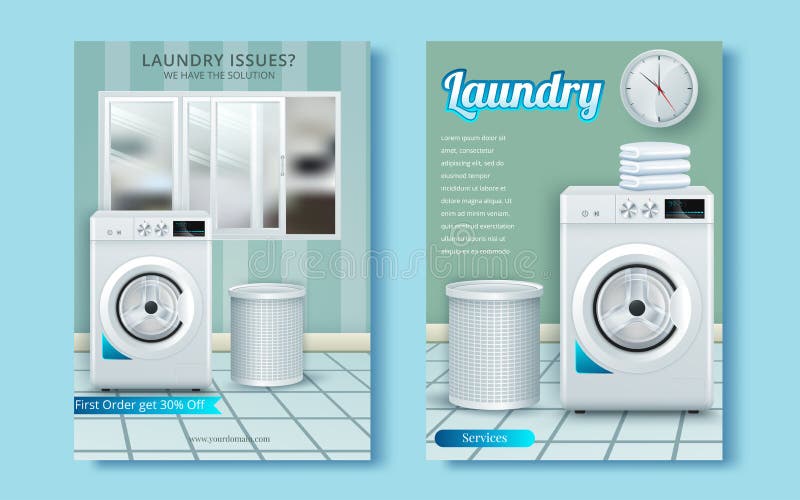 Washing Machine on Abstract Vector Flyer. Brochure Design Template ...