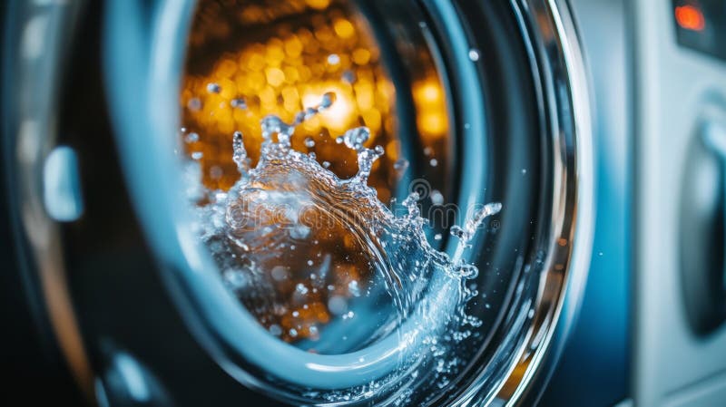 Water Splashing Out of the Washing Machine Drum, in a Closeup View ...