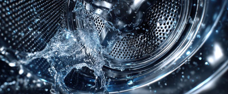 Water Splashing Out of the Washing Machine Drum, in a Closeup View ...