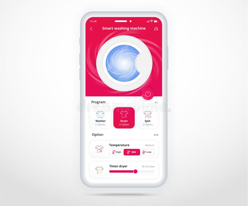 Washing Machine App, Smart Home Wash Controlled UX UI, IOT Internet of ...