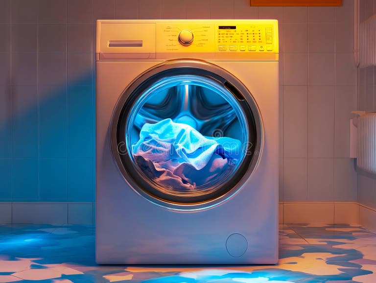 A Washing Machine with a Blue Cloth Inside of it Stock Image - Image of ...