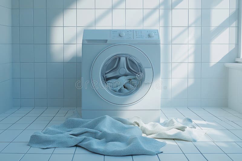 Washing Machine in Bright Laundry Room with Sunlight Streaming through ...